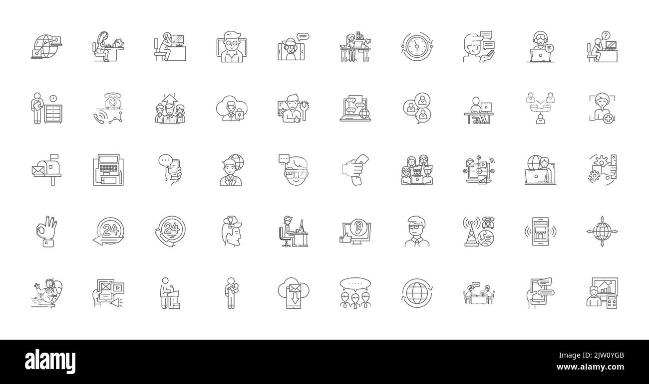 Call center concept illustration, linear icons, line signs set, vector ...