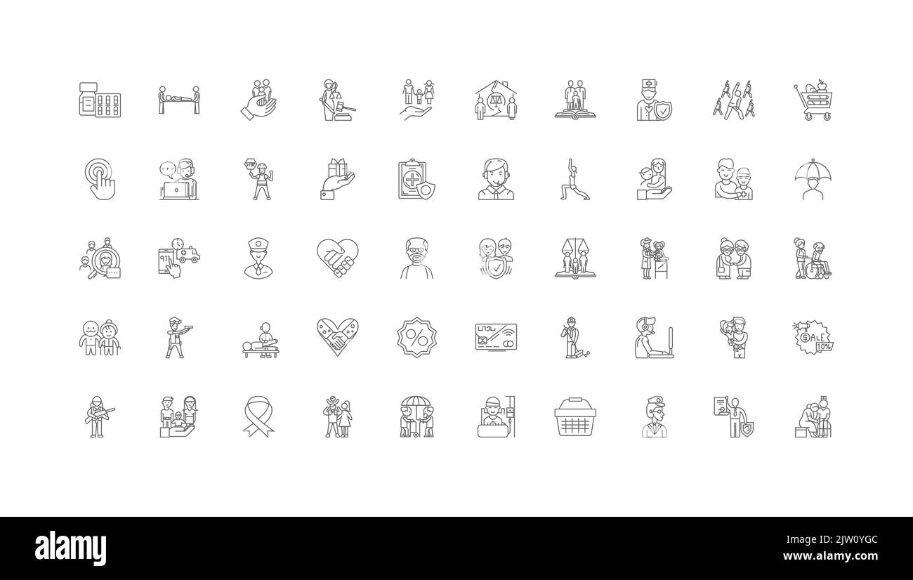 Supporting people ideas, linear icons, line signs set, vector ...