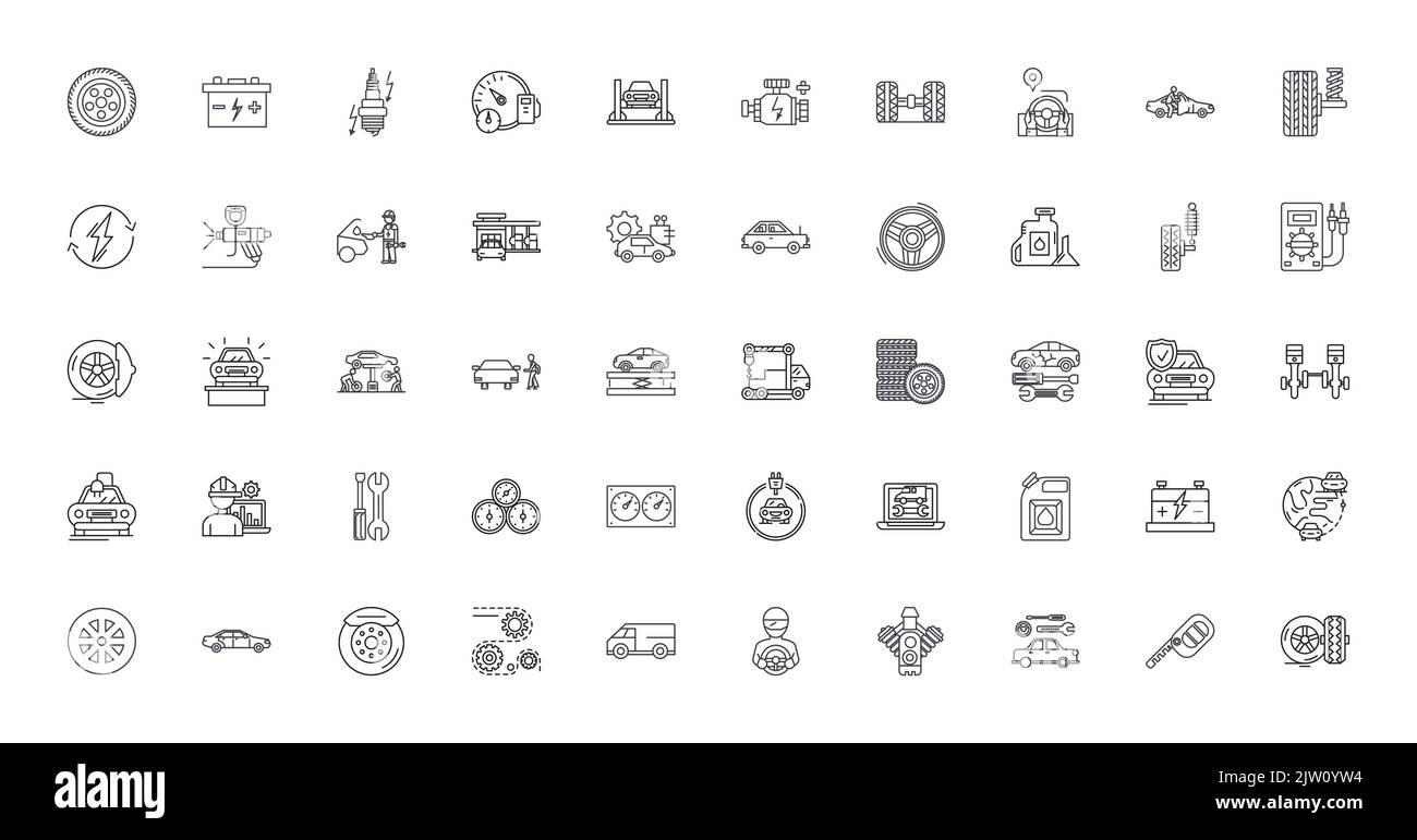 Car service ideas, linear icons, line signs set, vector collection ...