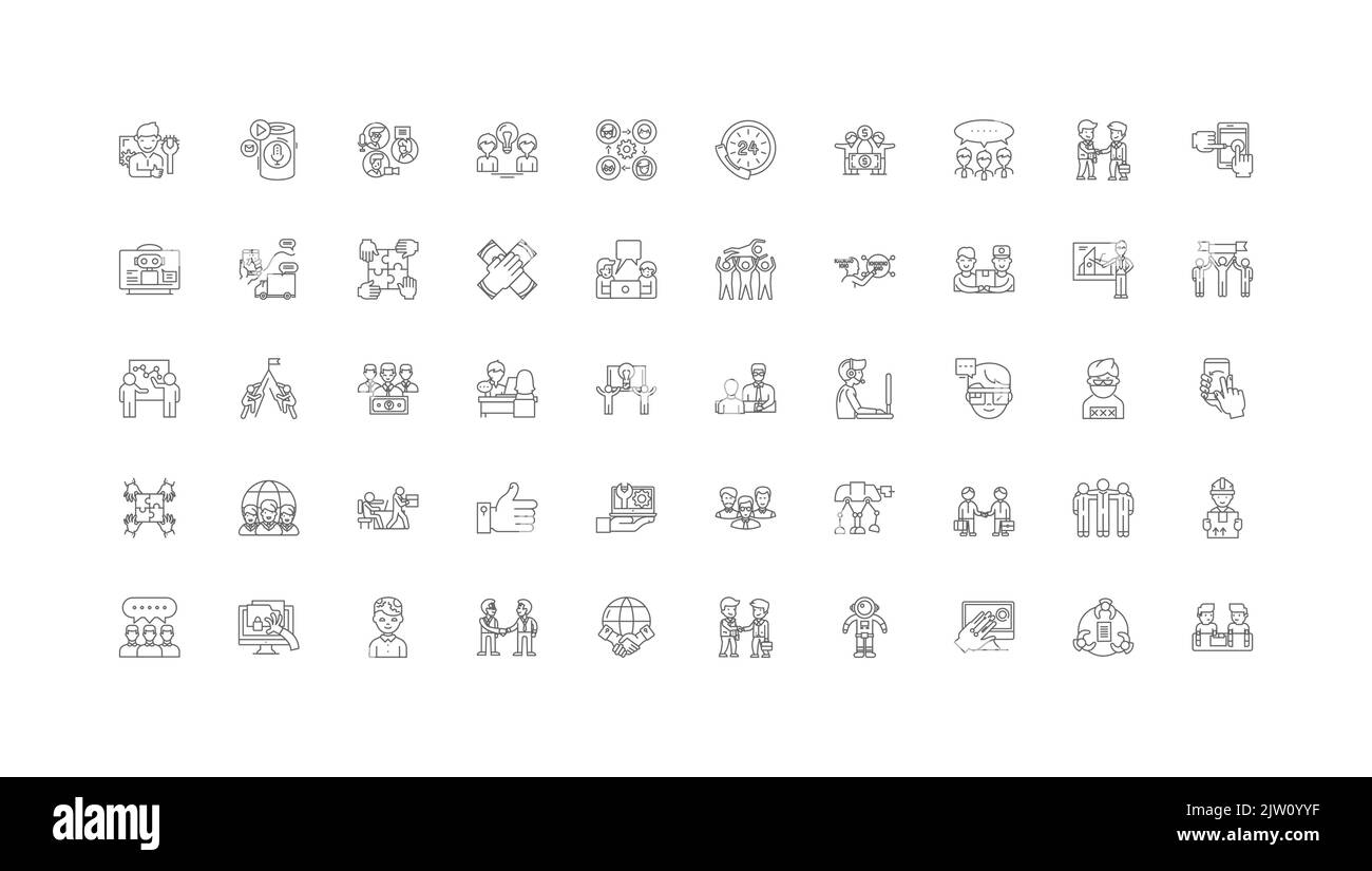 Hr manager concept illustration, linear icons, line signs set, vector ...