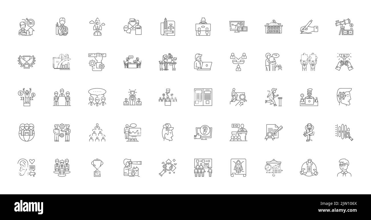 Business education concept illustration, linear icons, line signs set ...
