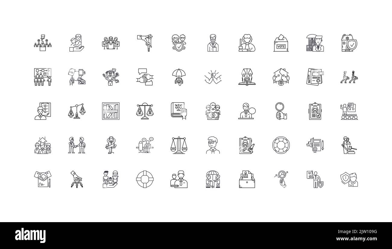 Law justice ideas, linear icons, line signs set, vector collection ...