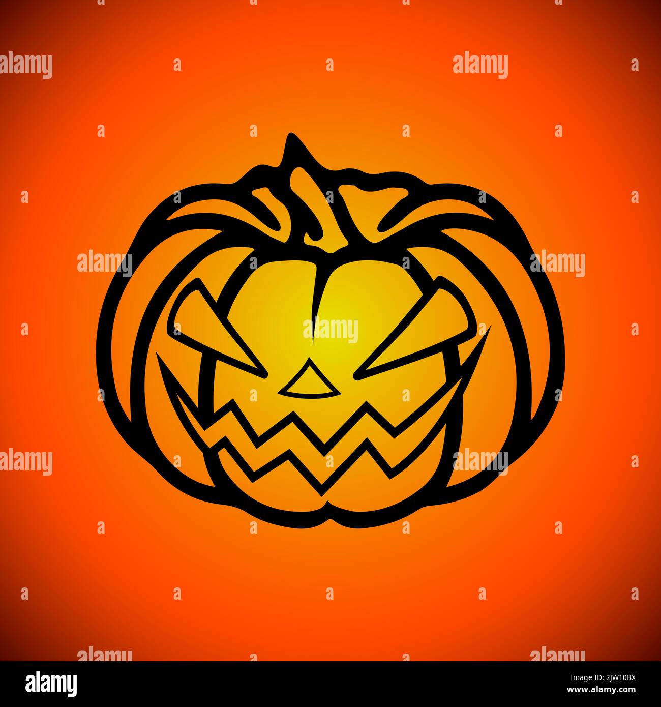 Vector Halloween symbol, scary pumpkin face with evil smile. Jack o ...