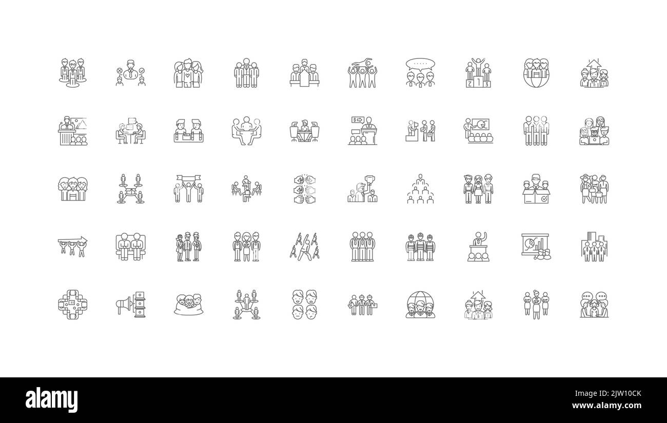 Group people ideas, linear icons, line signs set, vector collection ...