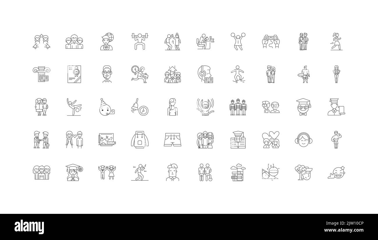 Young people ideas, linear icons, line signs set, vector collection ...