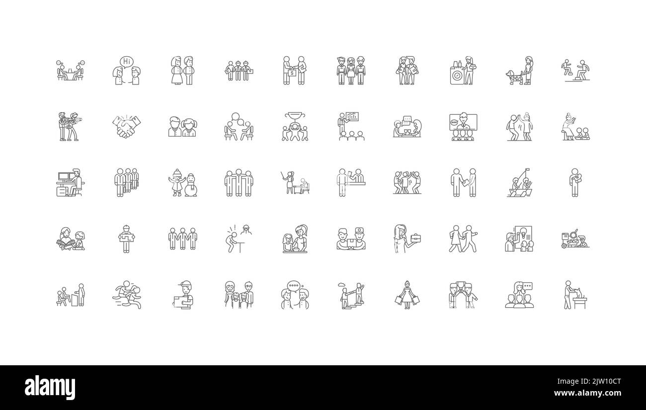 Helping people concept illustration, linear icons, line signs set ...