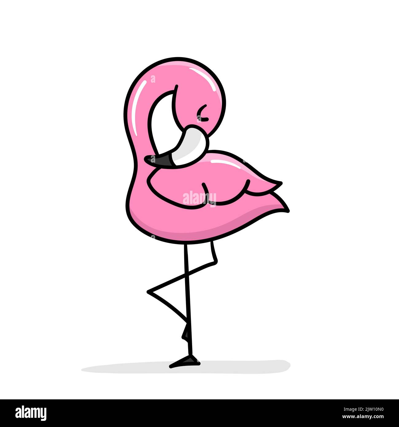 Cute Cartoon Flamingo Standing On One Leg A Funny Pink Flamingo Sleeping And Relaxing Vector