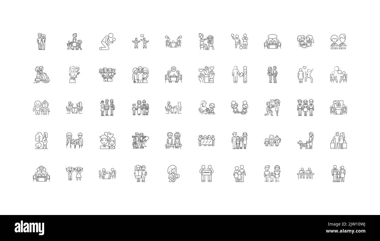Realtionship concept illustration, linear icons, line signs set, vector ...