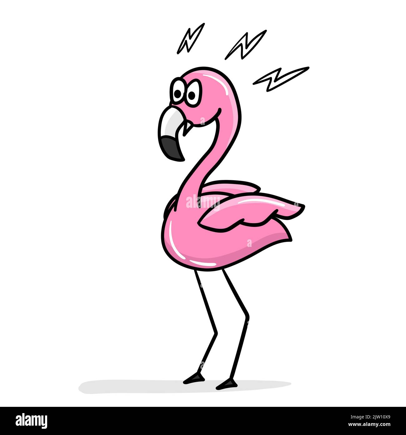 Cartoon shocked flamingo flamingo. Cute pink flamingo. Cartoon sticker ...