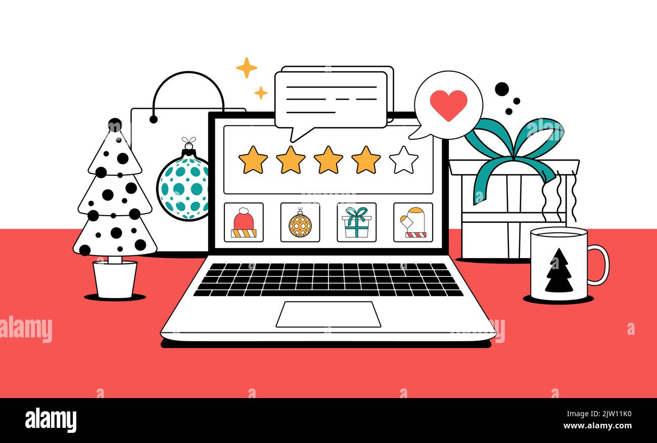 Online Christmas gift review or online shopping concept. Christmas ...