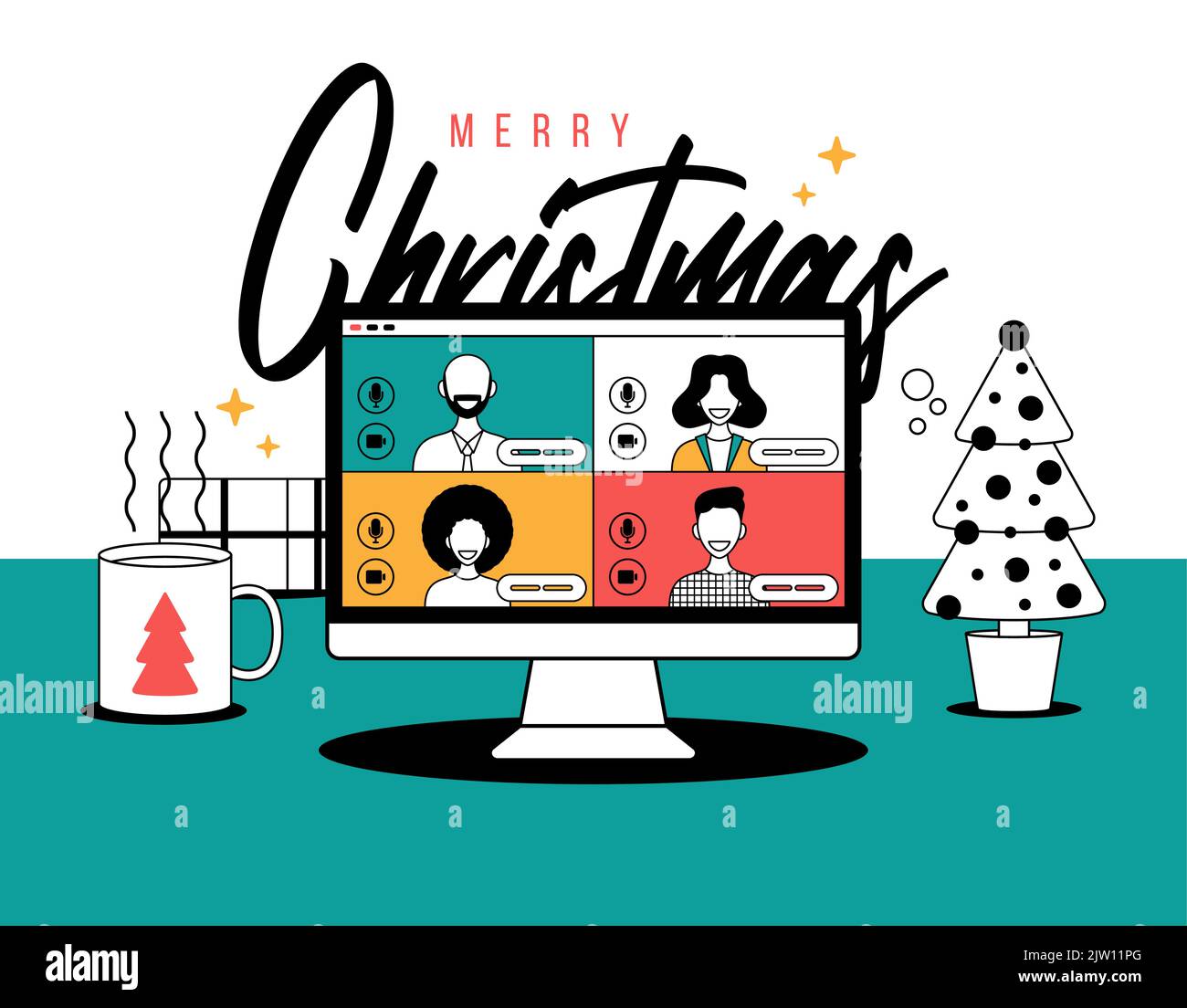 Woman on christmas video chat Stock Vector Images - Alamy