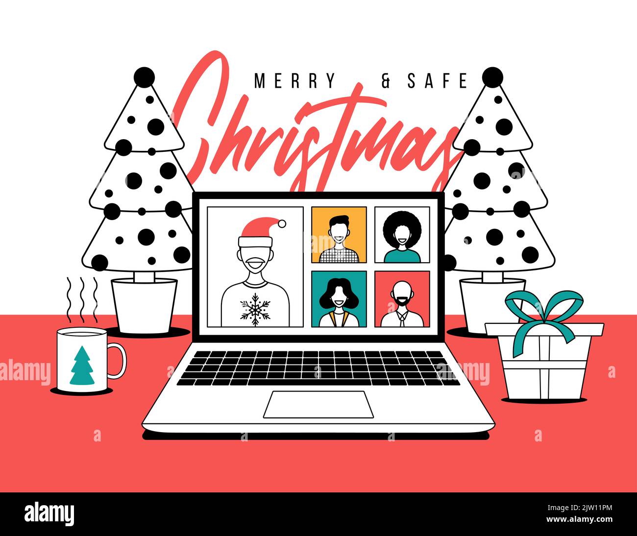 Woman on christmas video chat Stock Vector Images - Alamy