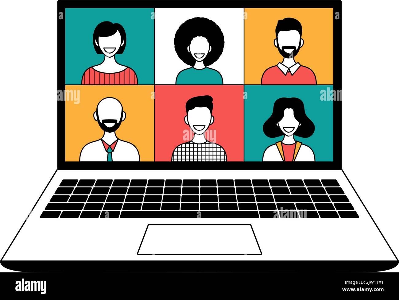 Online video conference concept. Illustration of Faces on Video ...