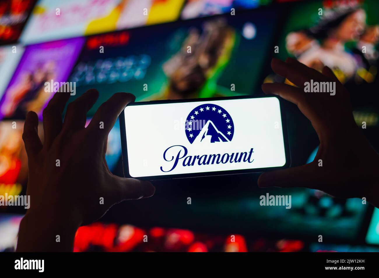 In this photo illustration, the Paramount Global logo is displayed on a ...