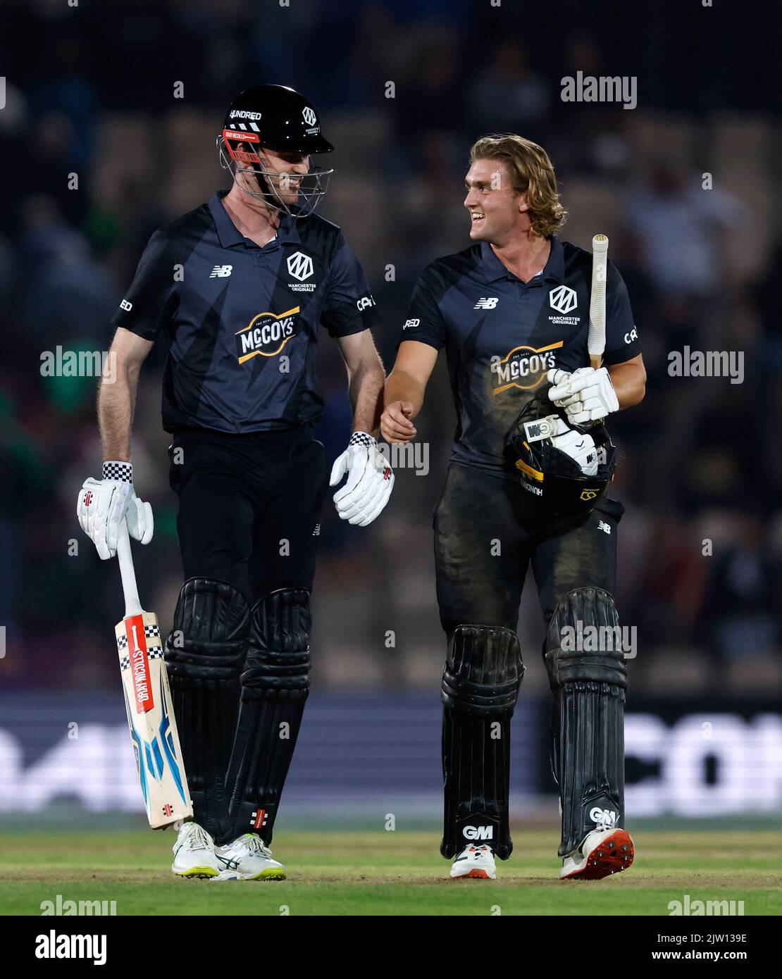 Manchester Originals' Tom Lammonby (right) and Ashton Turner celebrate ...