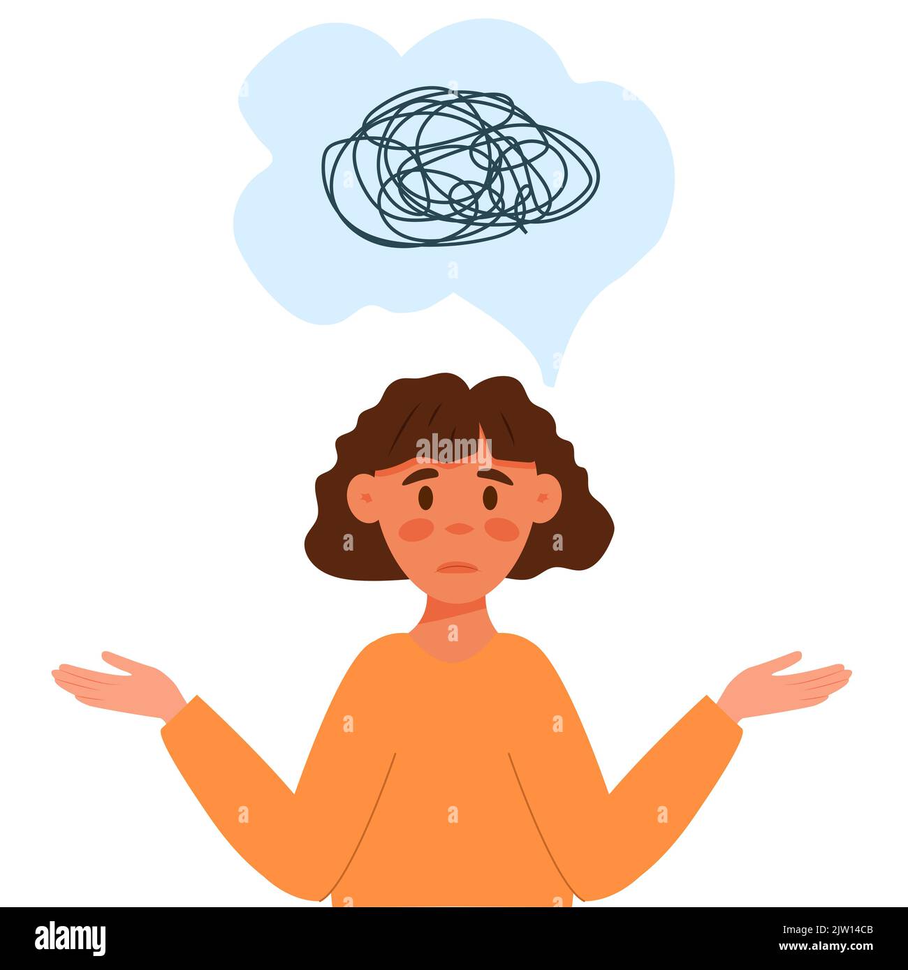 Young confused girl in cartoon flat style. Concept of confusion ...