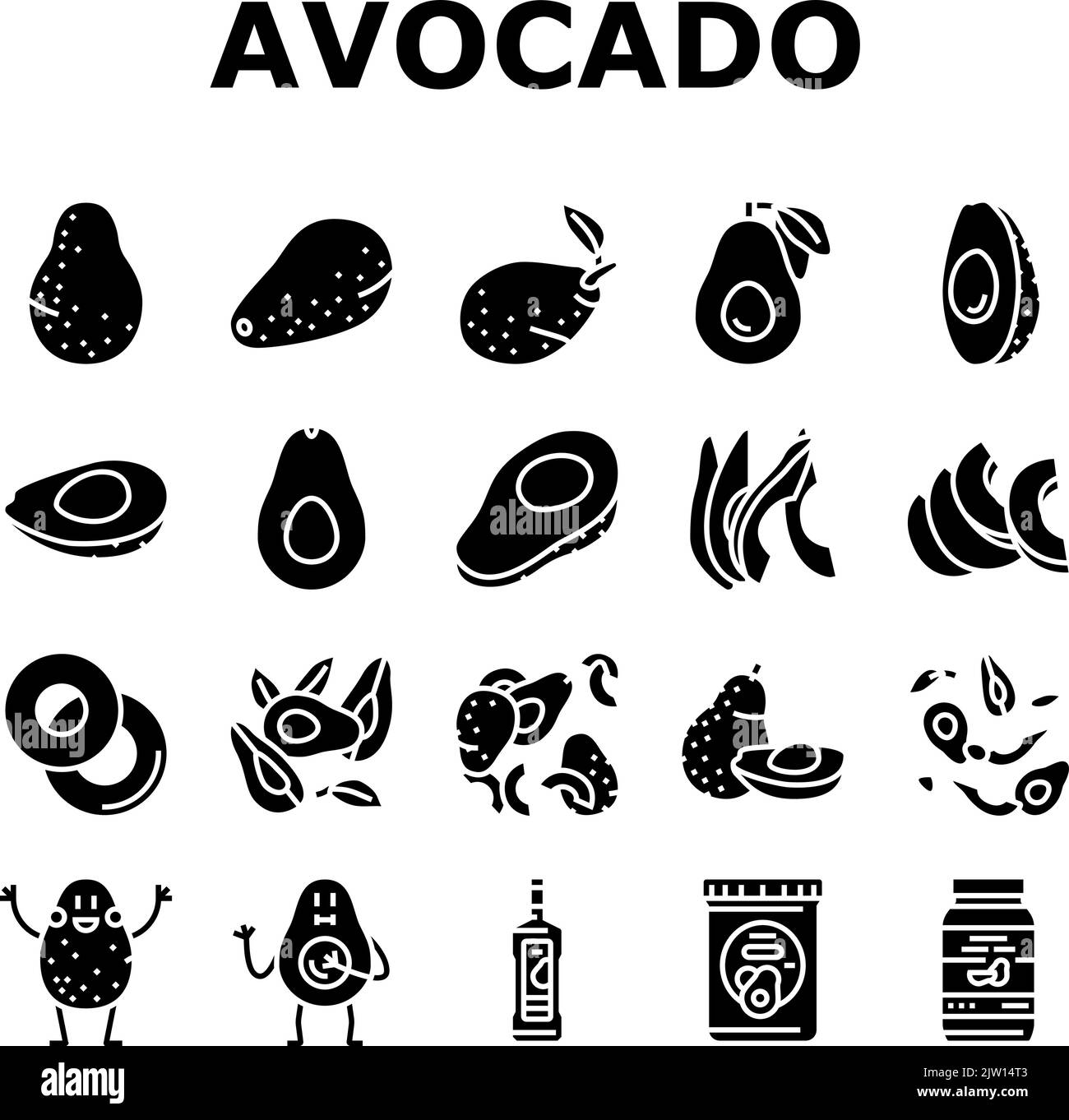 avocado food green half icons set vector Stock Vector Image & Art - Alamy