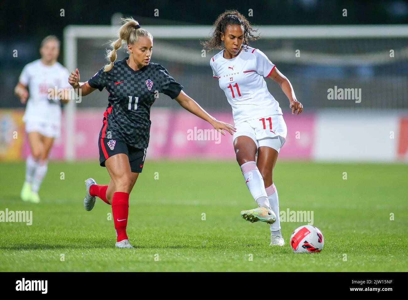 KARLOVAC, SEPTEMBER 02: Ana Maria Markovic of Croatia and Coumba Sow of ...