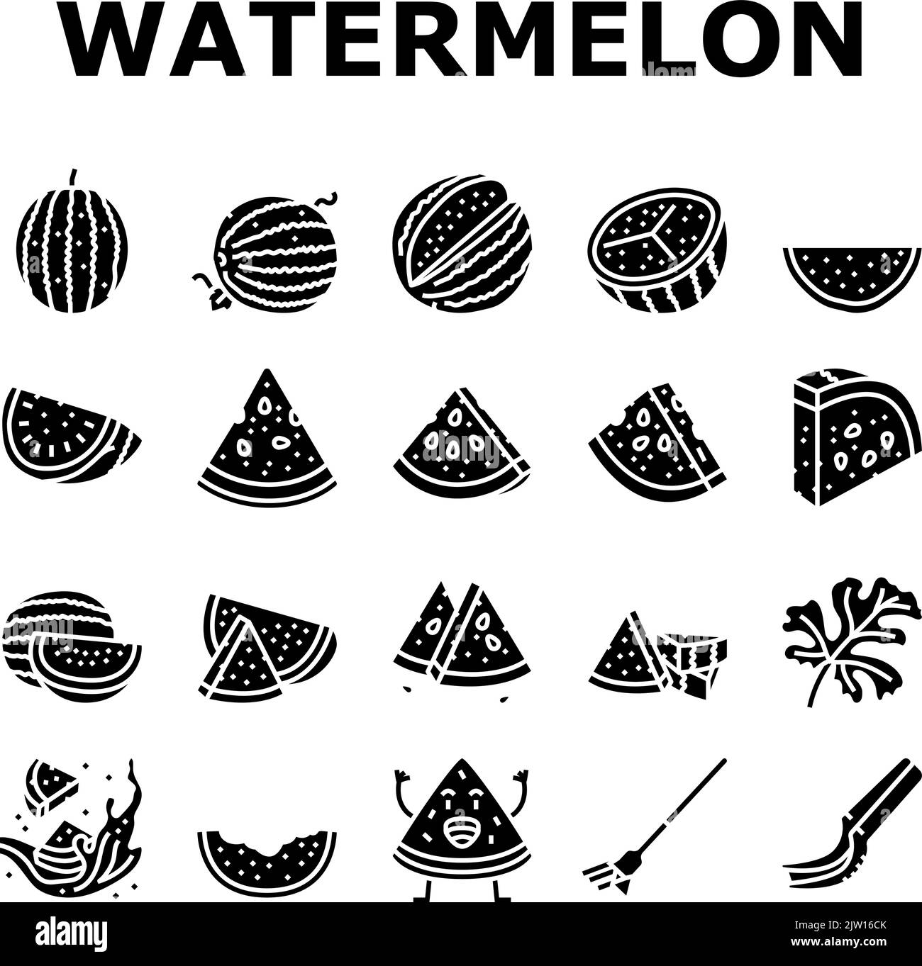 watermelon summer fruit slice icons set vector Stock Vector Image & Art - Alamy