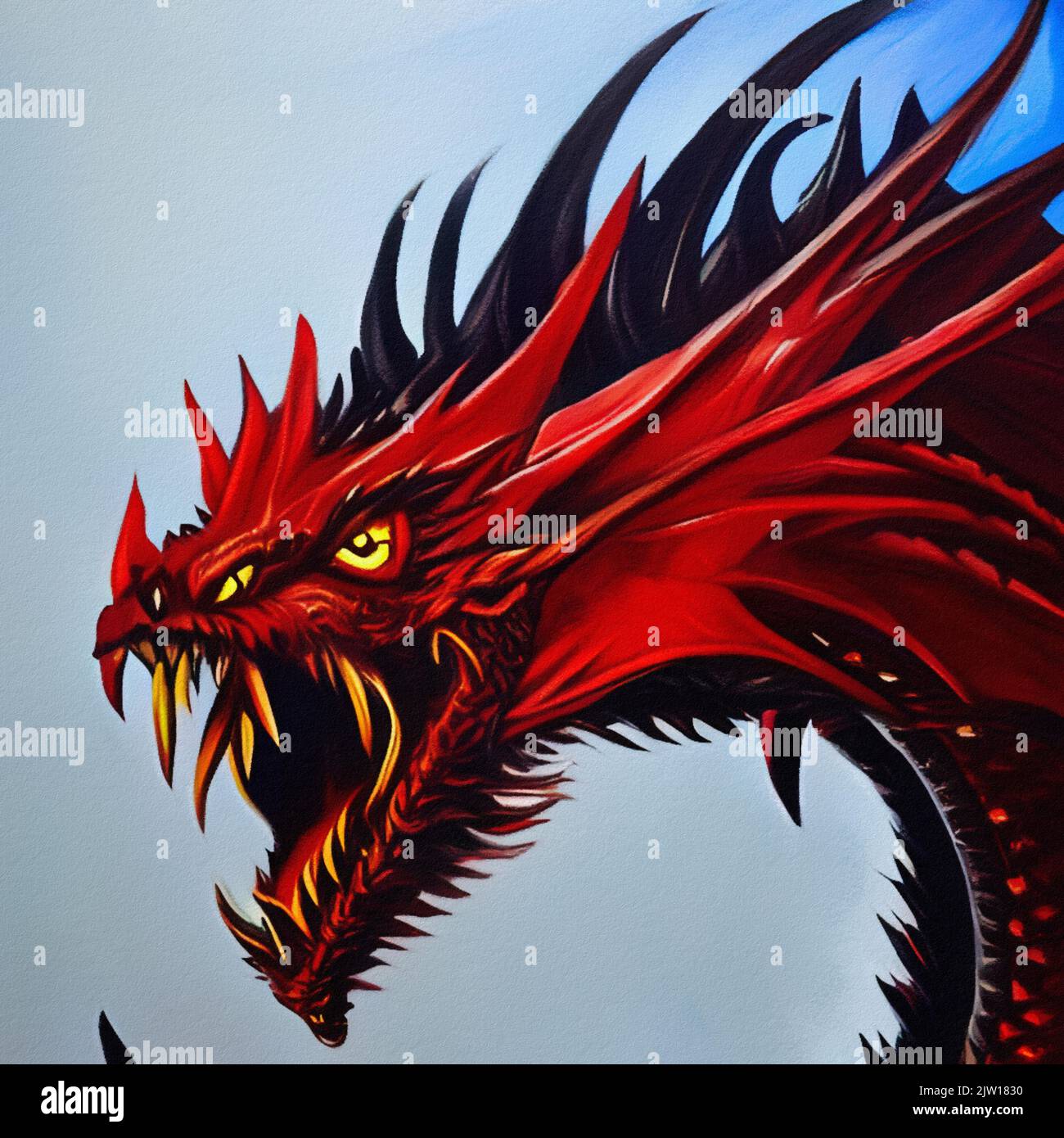 Fantasy Evil Dragon Portrait Surreal Artwork Of Danger Dragon From Medieval Mythology Oil