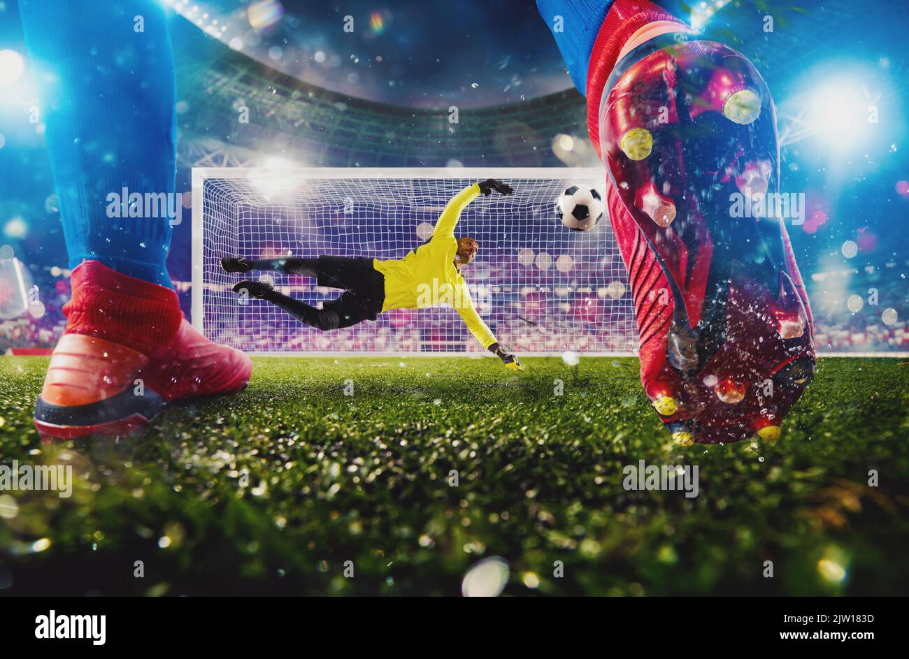 Football scene with competing soccer players at the stadium Stock Photo ...