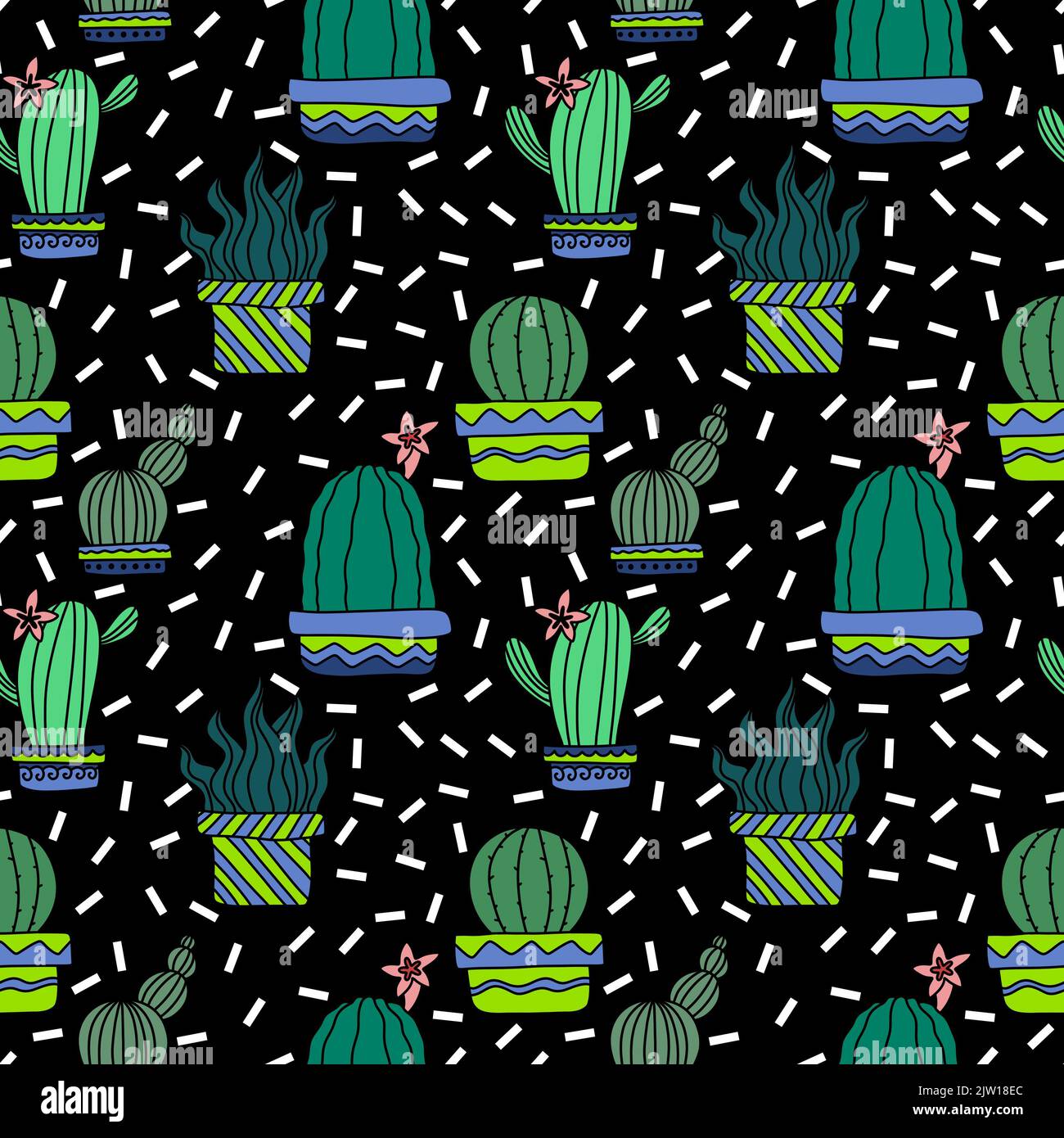 Summer floral seamless cartoon cactus pattern for wrapping paper and ...