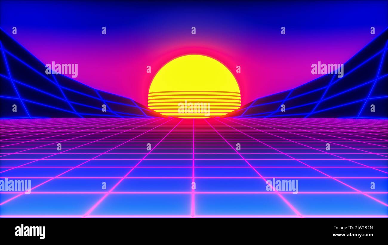 a futuristic technology background,80s style (3d rendering Stock Photo ...