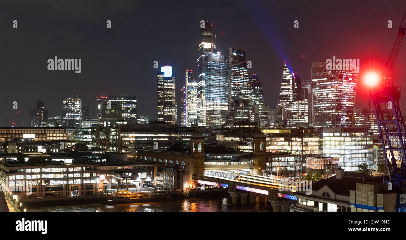 Cannon Street station and city of london at night Stock Photo - Alamy