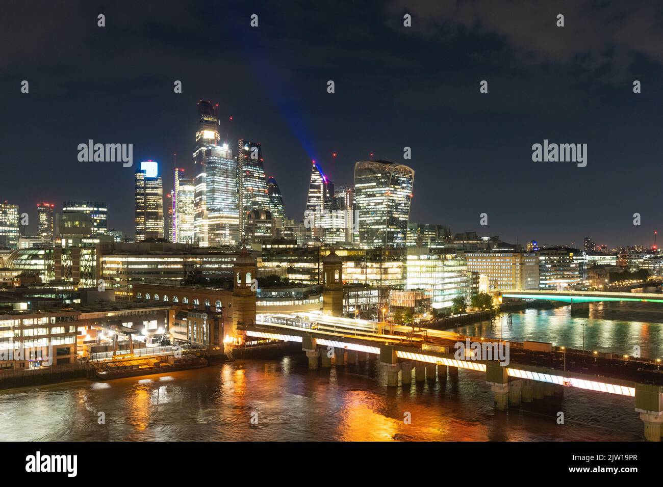 Cannon Street station and city of london at night Stock Photo - Alamy