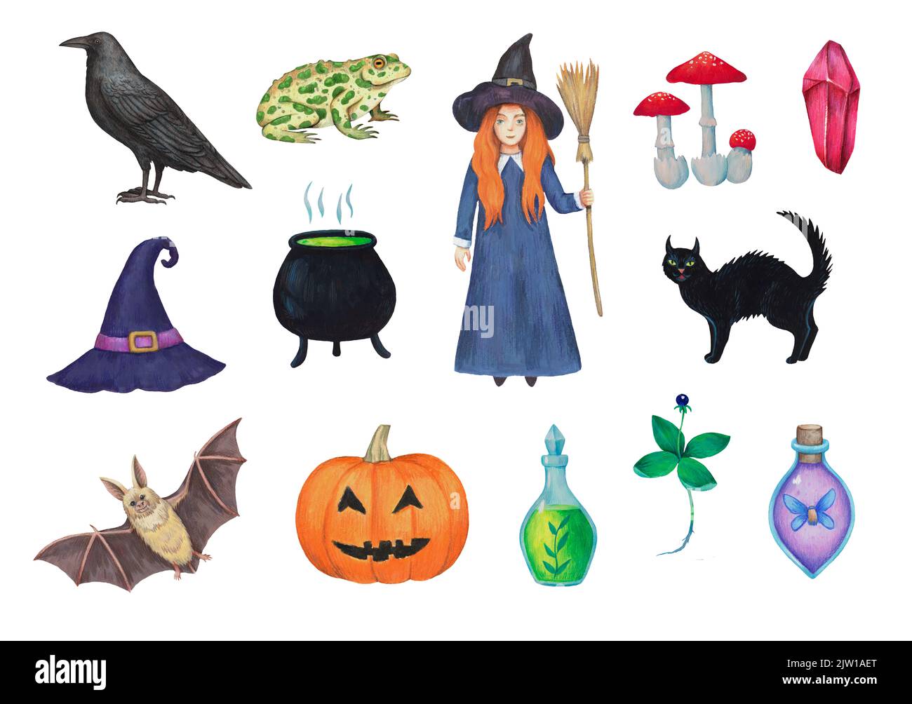 Big set of magic halloween clipart. Witchcraft and magical animals ...