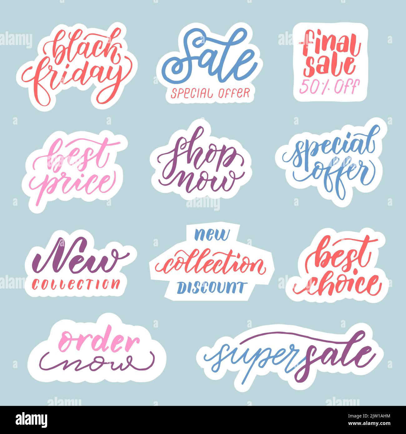 Sale stickers. Modern brush calligraphy, hand lettering phrases. Vector ...