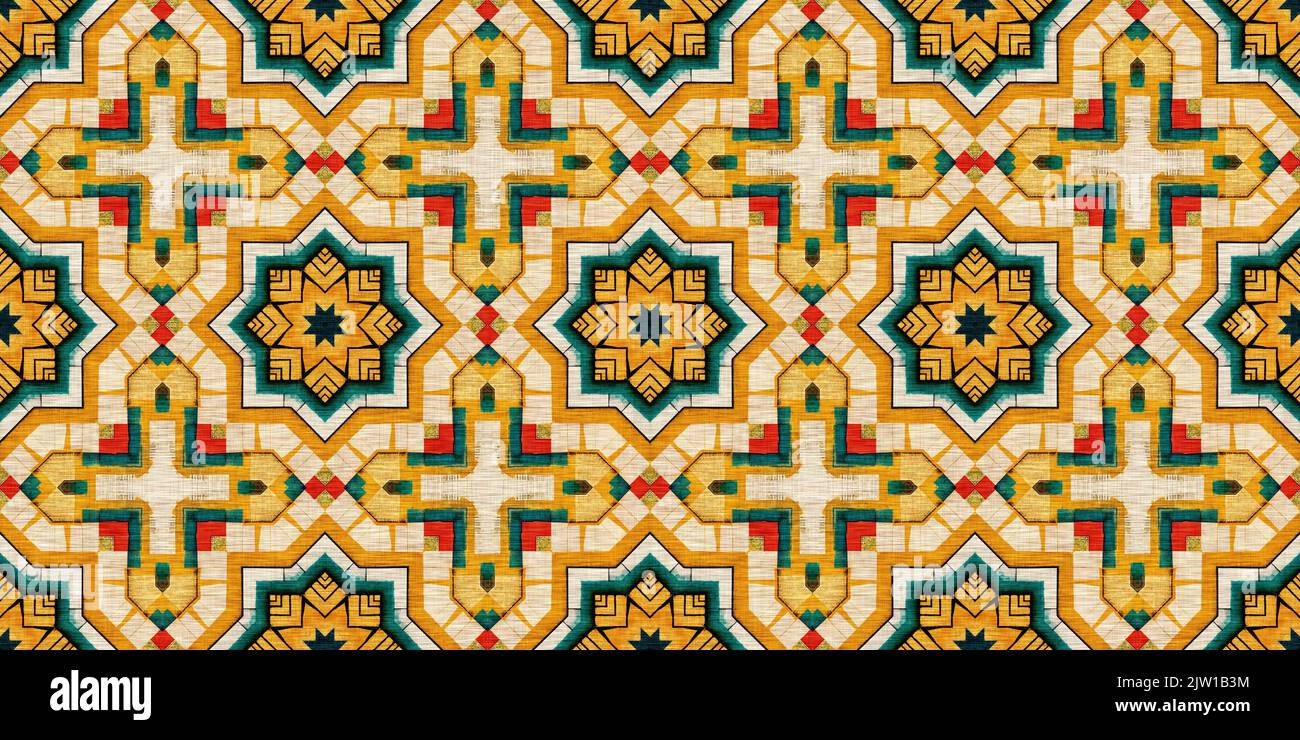 Traditional tile mosaic seamless border pattern print. Fabric effect ...