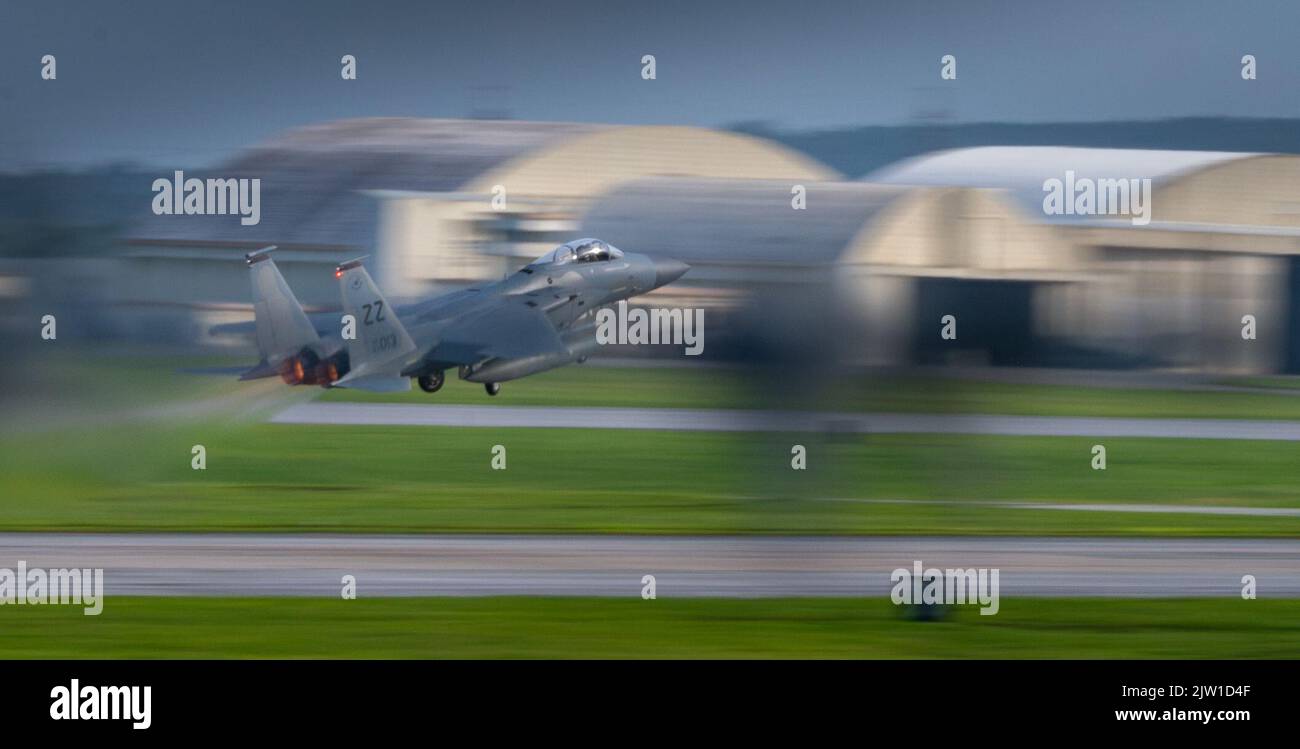 An F-15C Eagle takes off at Kadena Air Base, Japan, Aug. 31, 2022. The ...