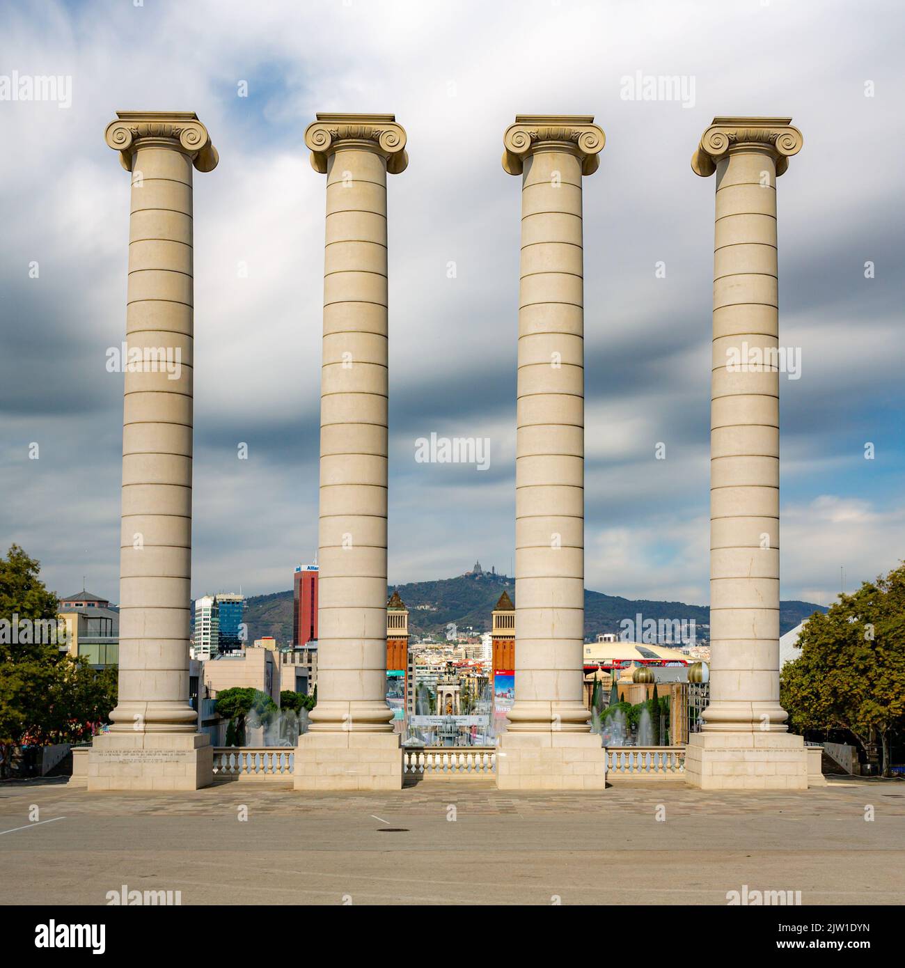 The Four Columns sculpture in Barcelona,Spain under sunlight with ...