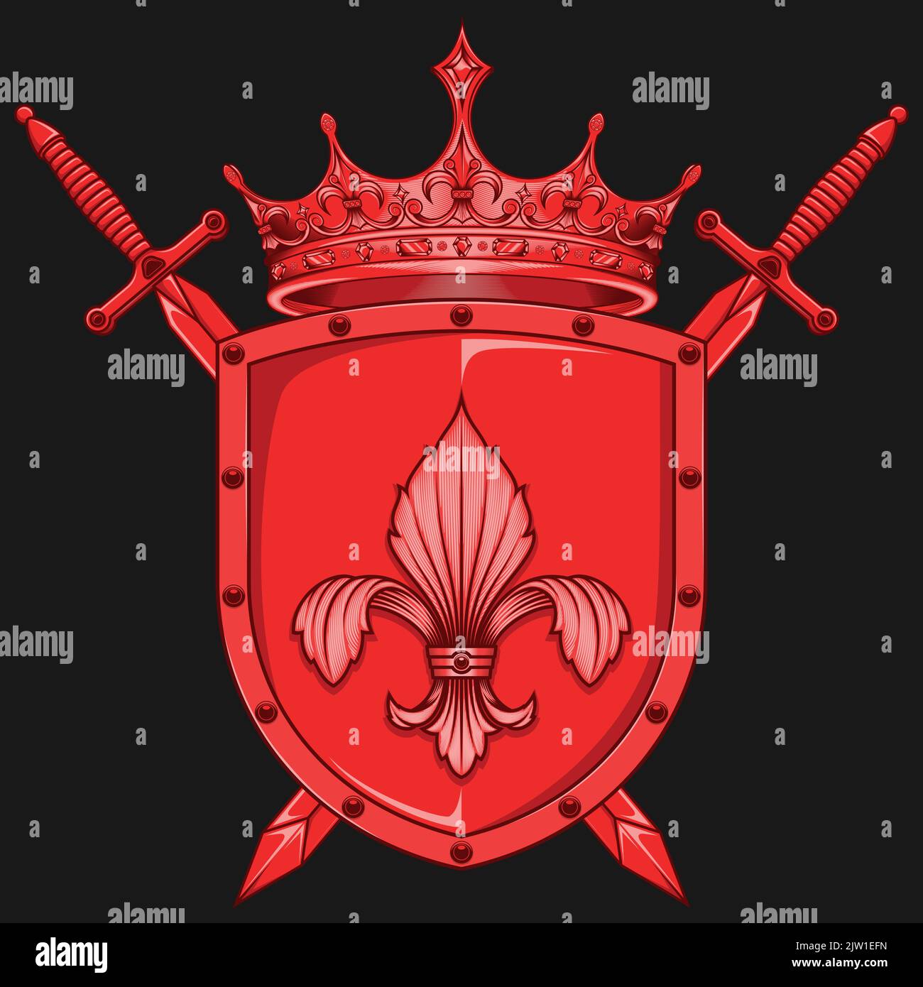 Crowned heraldic shield with lily flower and two swords. heraldic ...