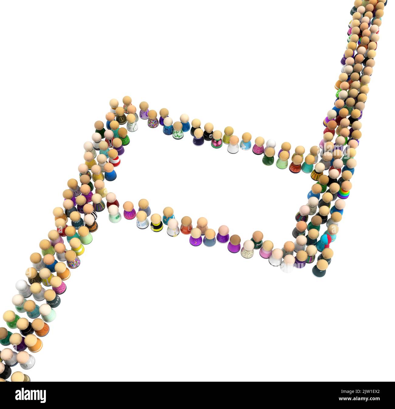 Crowd of small symbolic figures forming queue box shape, 3d ...