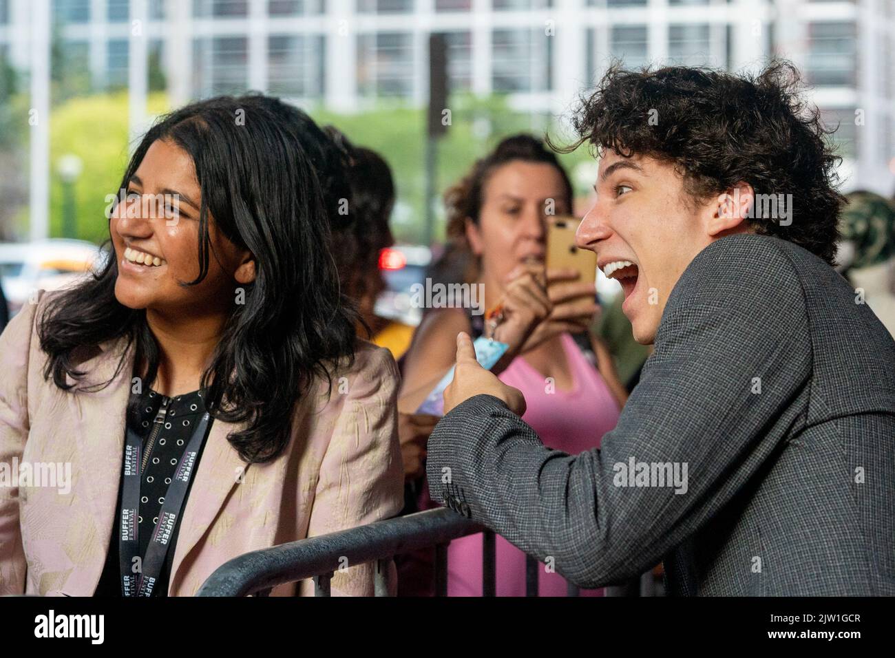 Daniel Thrasher with fans at 2022 Buffer Festival red carpet Stock ...