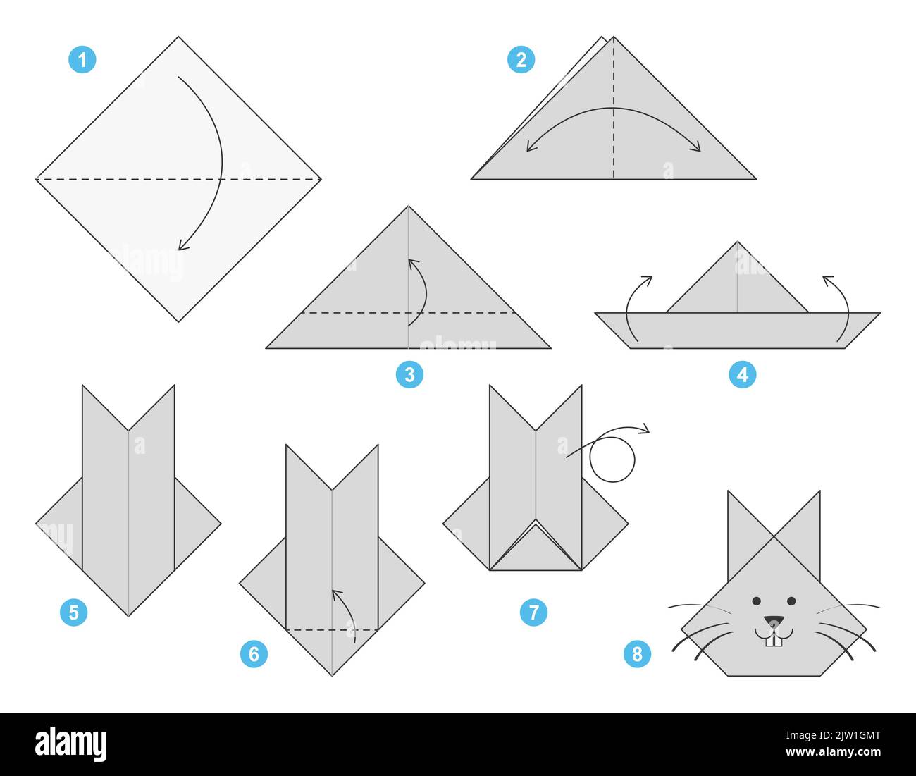 Origami tutorial. Origami scheme for kids Rabbit Stock Vector Image ...