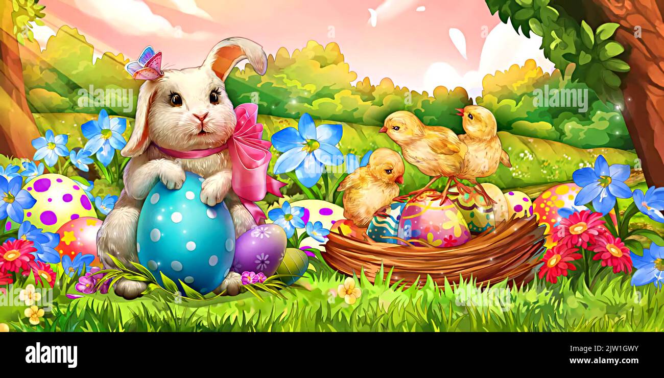 Easter Bunny And Chicks Wallpaper Background Easter Bunnies Background