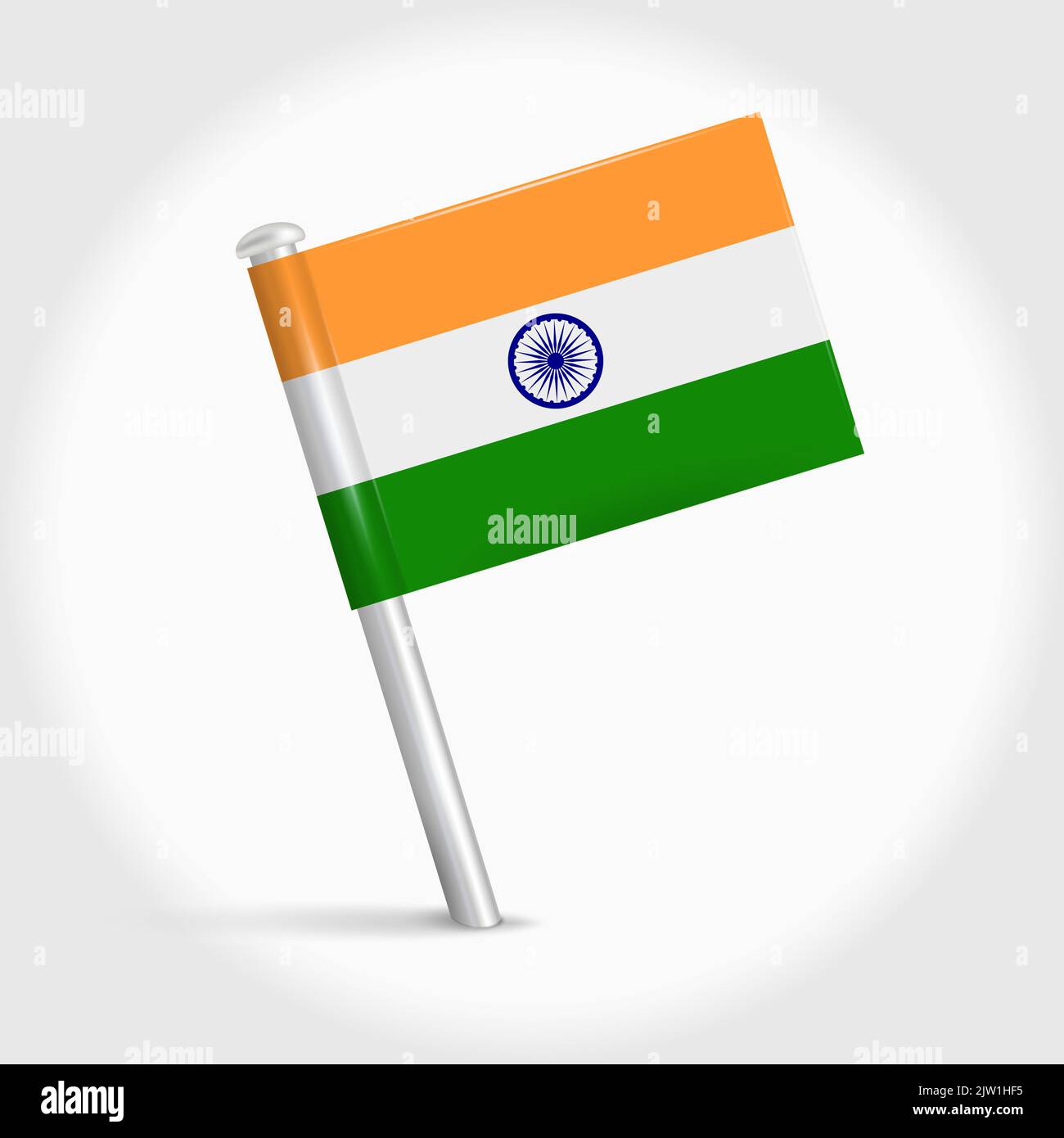 India map pin flag icon. Indian pennant map marker on a metal needle. 3D realistic vector ...