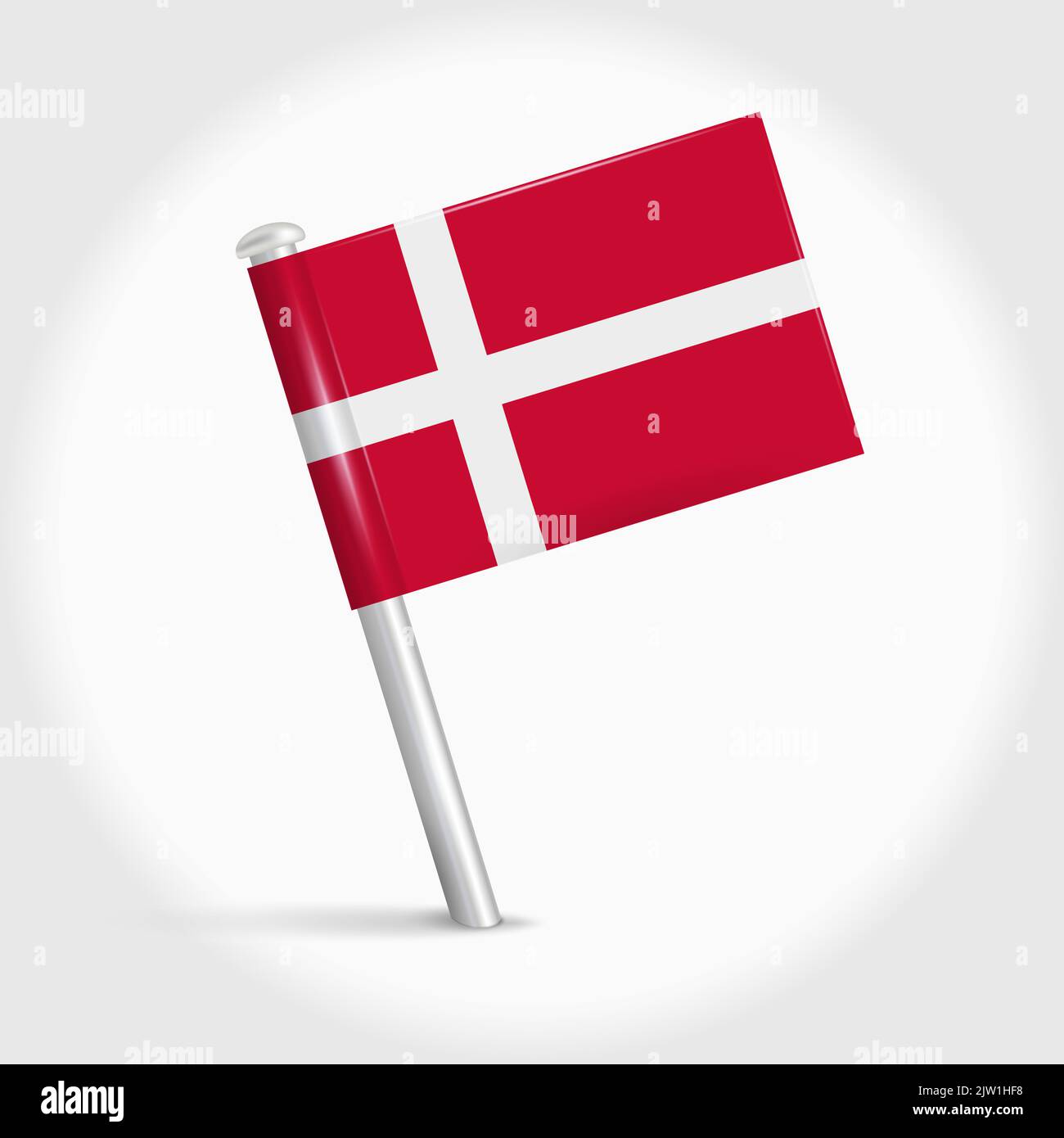 Denmark map pin flag icon. Danish pennant map marker on a metal needle ...