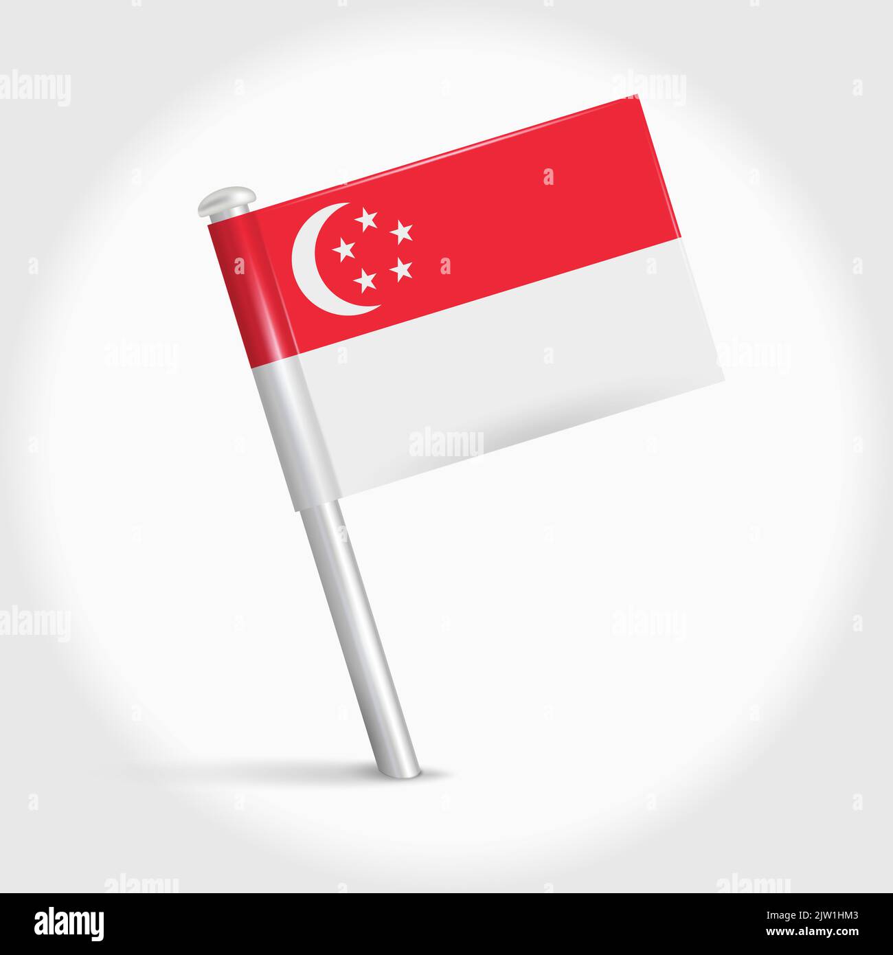 Singapore map pin flag icon. Singaporean pennant map marker on a metal ...