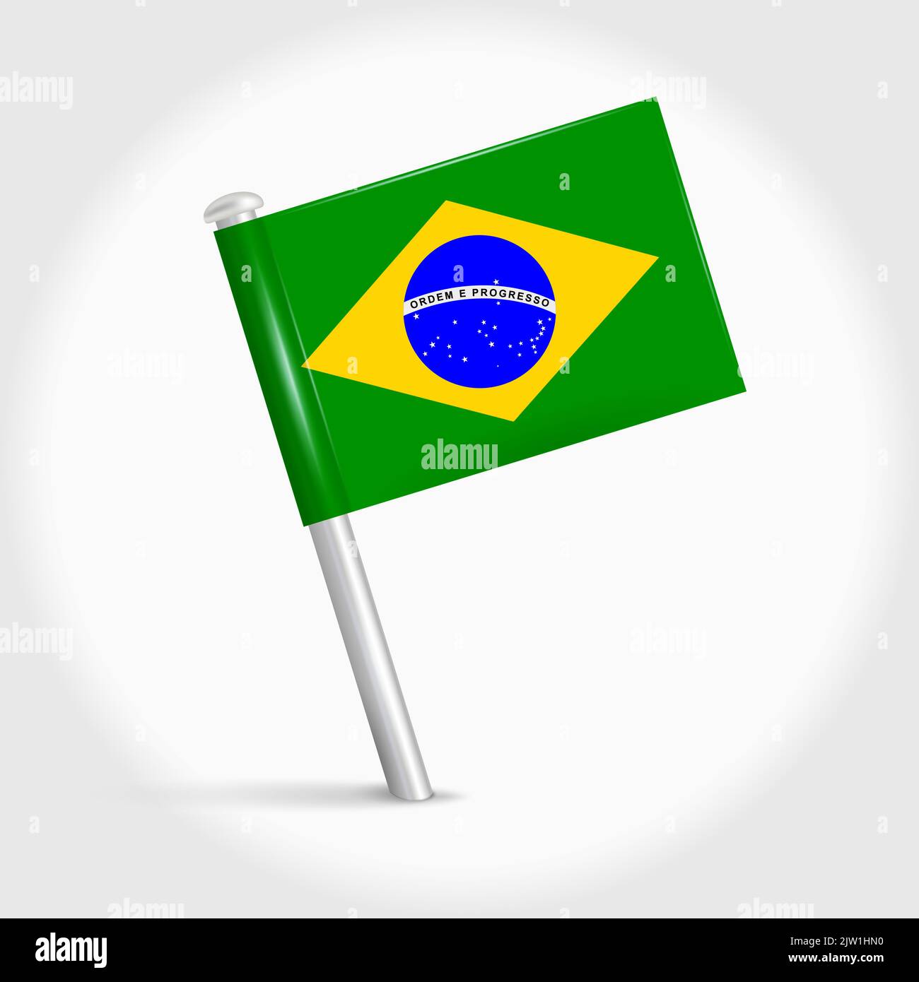Brazil map pin flag icon. Brazilian pennant map marker on a metal ...