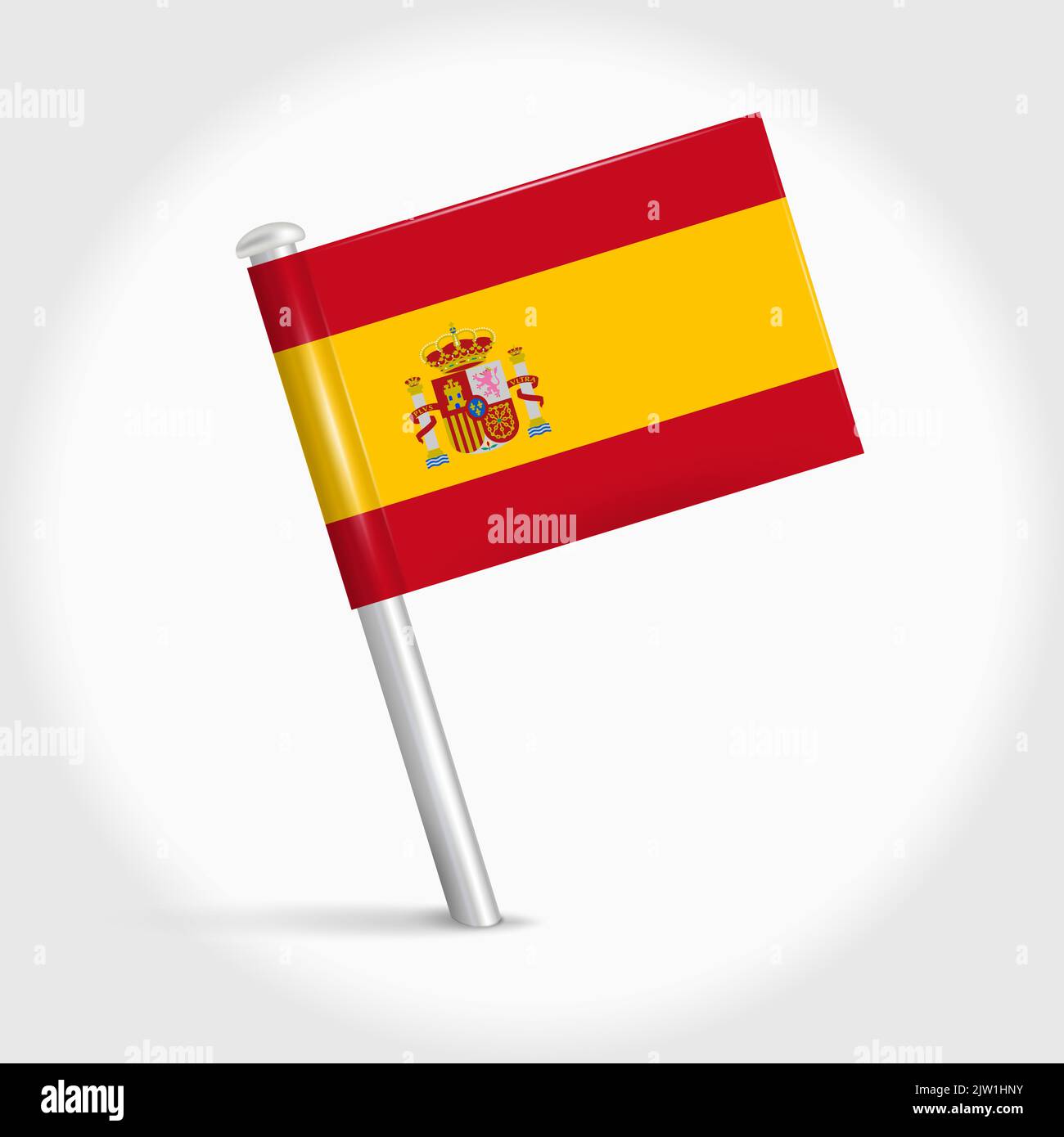 Spain map pin flag icon. Spanish pennant map marker on a metal needle ...