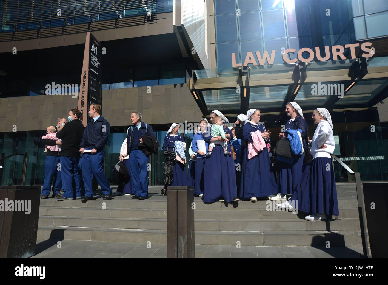 CHRISTCHURCH, NEW ZEALAND, AUGUST 29, 2022: Members of the Gloriavale ...