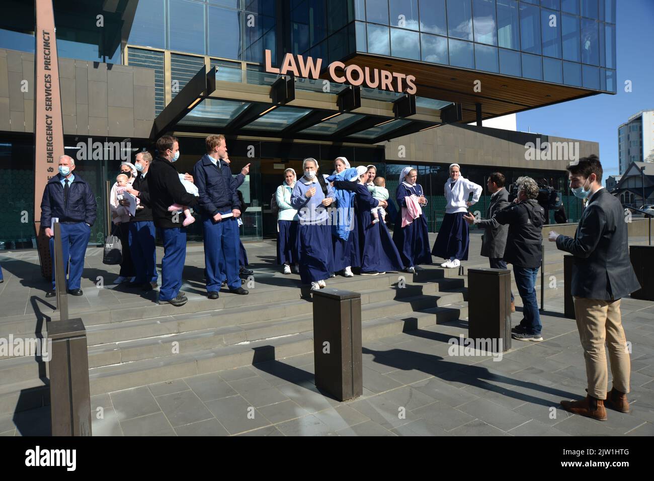 CHRISTCHURCH, NEW ZEALAND, AUGUST 29, 2022: Members of the Gloriavale ...