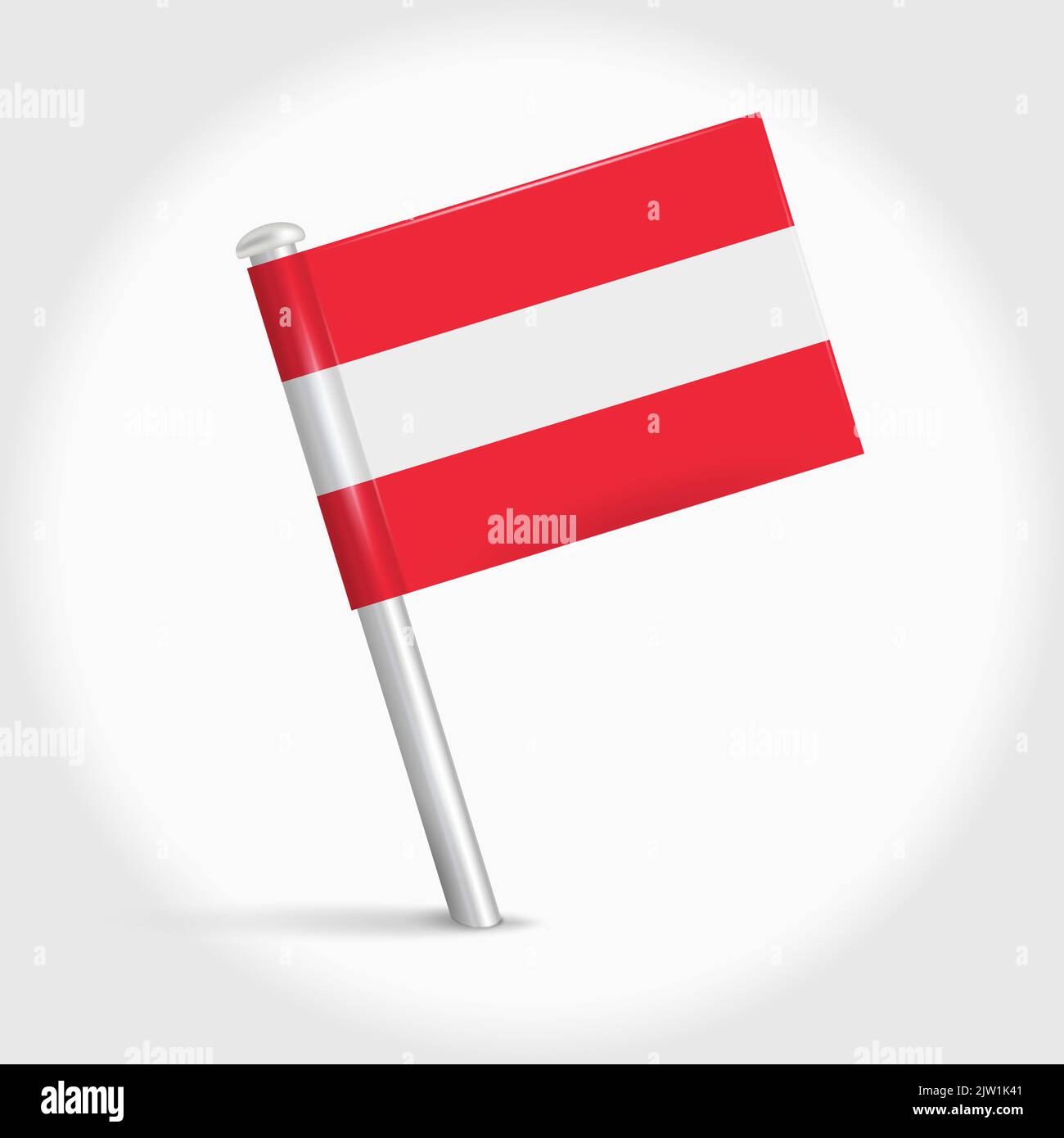 Austria map pin flag icon. Austrian pennant map marker on a metal needle. 3D realistic vector ...