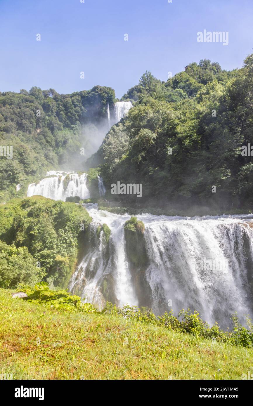 Marmore waterfall in Umbria region, Italy. Amazing cascade splashing ...