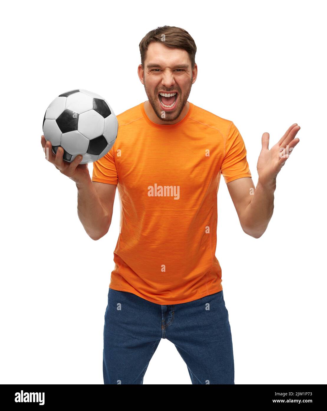 happy smiling man or football fan with soccer ball Stock Photo - Alamy