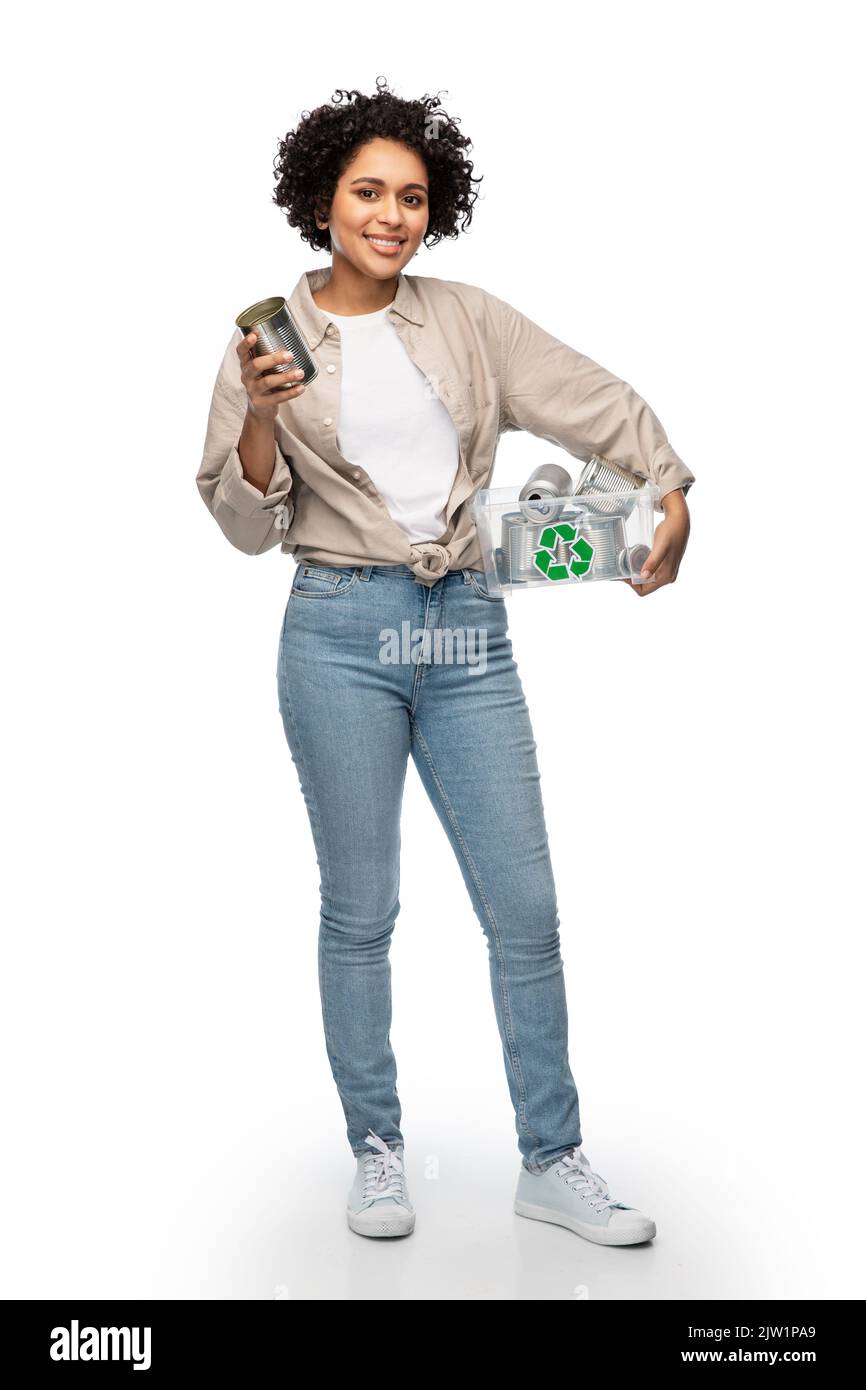 happy smiling woman sorting metallic waste Stock Photo - Alamy